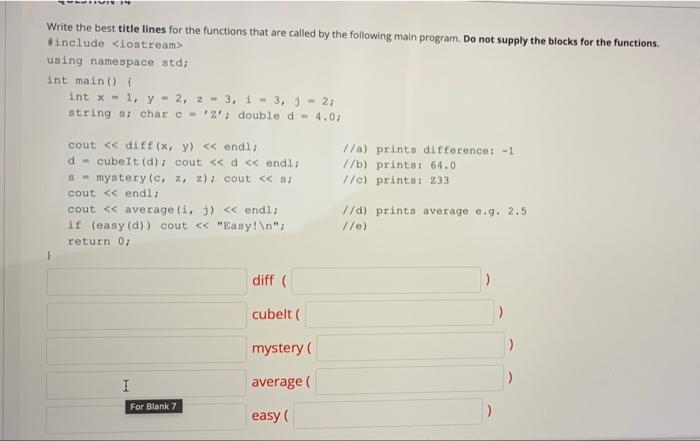 Solved Write the best title lines for the functions that are | Chegg.com