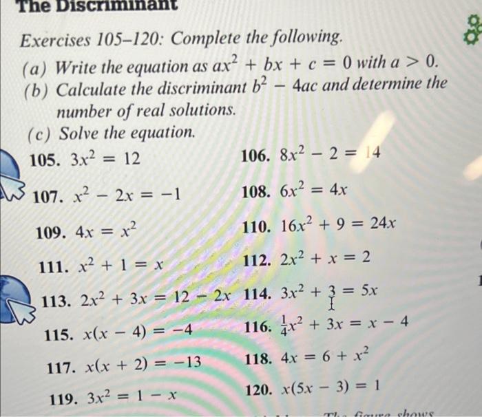 Solved The Discriminant Exercises 105 120 Complete The
