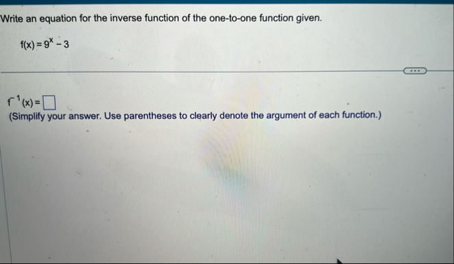 Solved Write an equation for the inverse function of the | Chegg.com