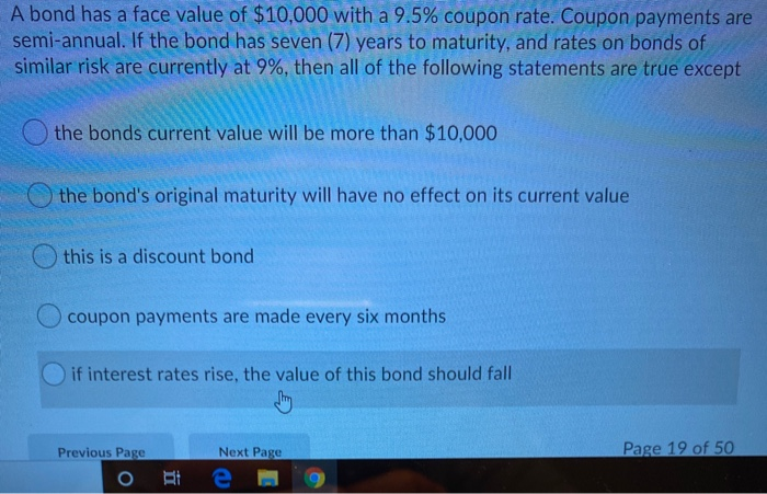 Solved A bond has a face value of $10,000 with a 9.5% coupon | Chegg.com