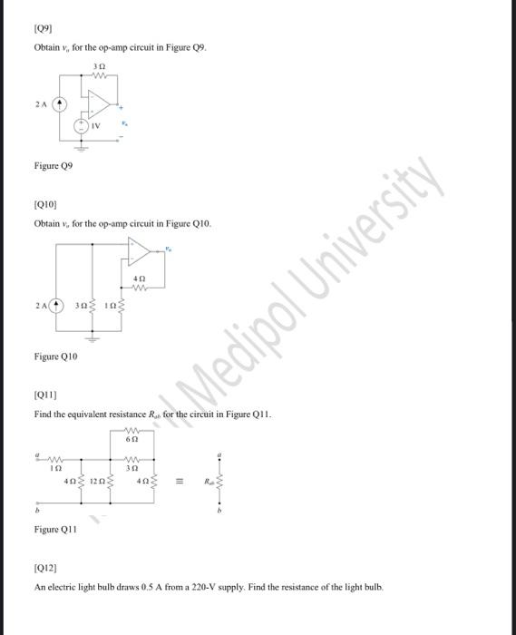 Solved [Q9] Obtain v11 for the op-amp circuit in Figure Q9. | Chegg.com