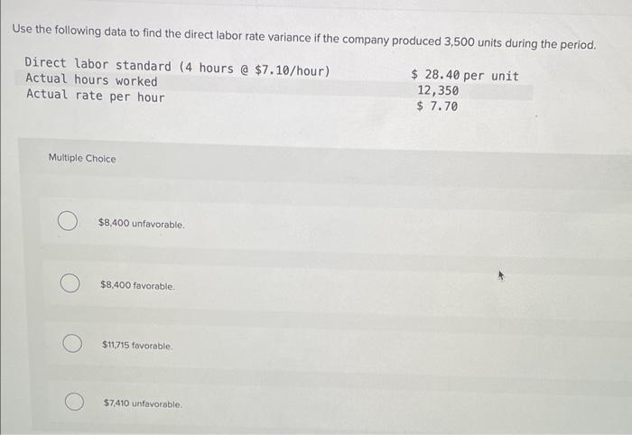Solved Use the following data to find the direct labor rate | Chegg.com