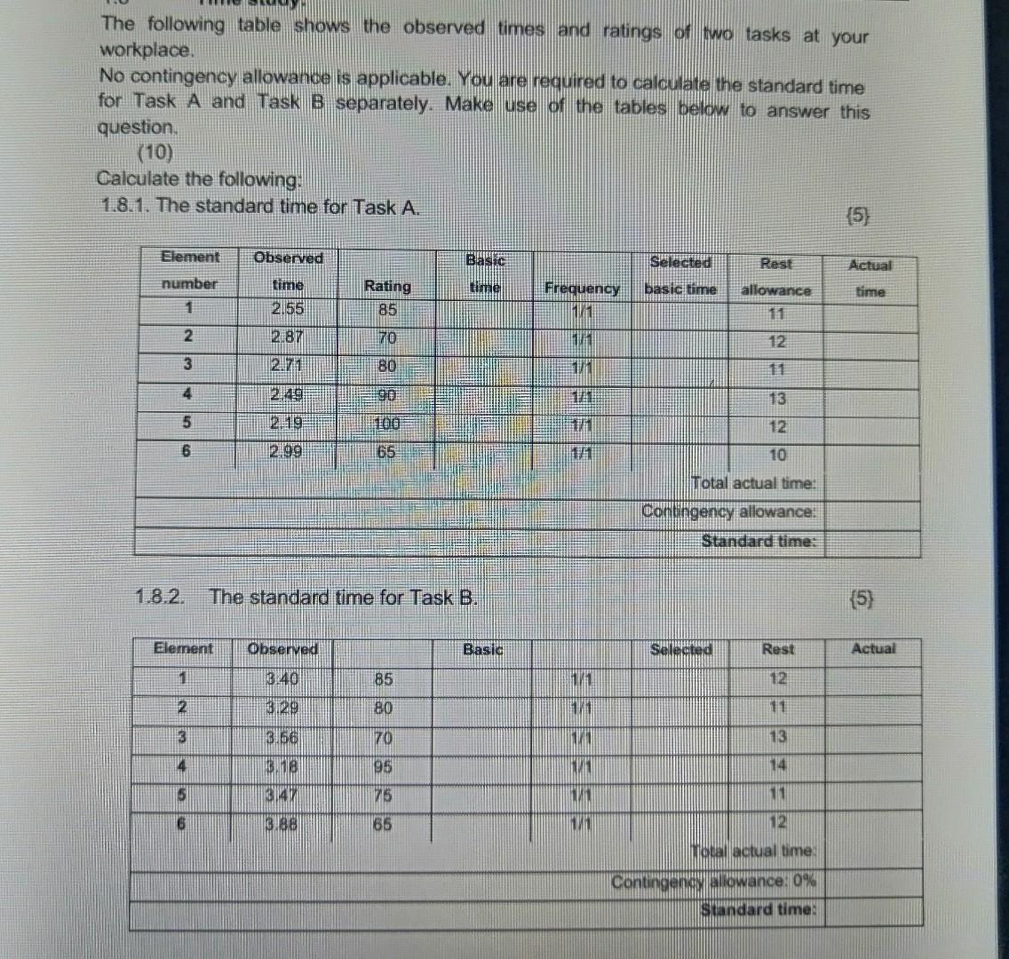 Solved The following table shows the observed times and | Chegg.com