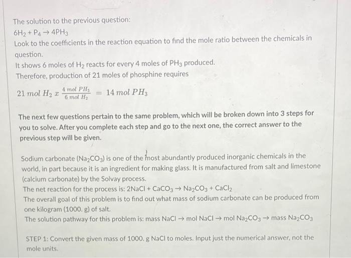 Solved The solution to the previous question: 6H2+P4→4PH3 | Chegg.com