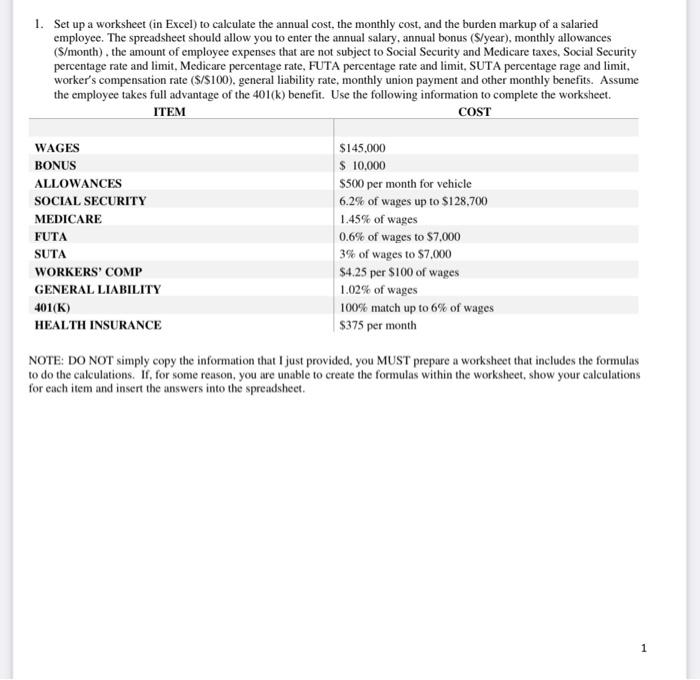 solved-1-set-up-a-worksheet-in-excel-to-calculate-the-chegg