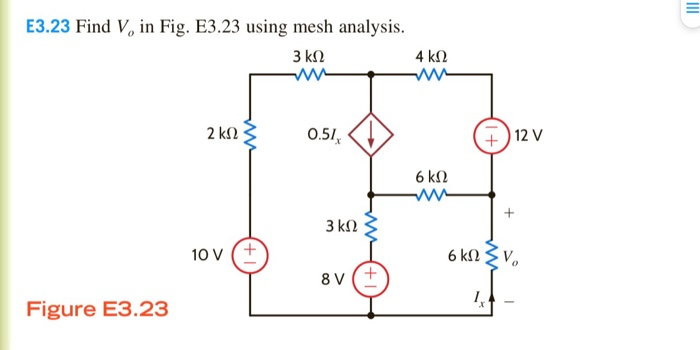 Solved E3.23 Find V, in Fig. E3.23 using mesh analysis. 3 ΚΩ | Chegg.com
