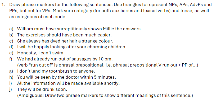 Draw phrase markers for the following sentences. Use | Chegg.com