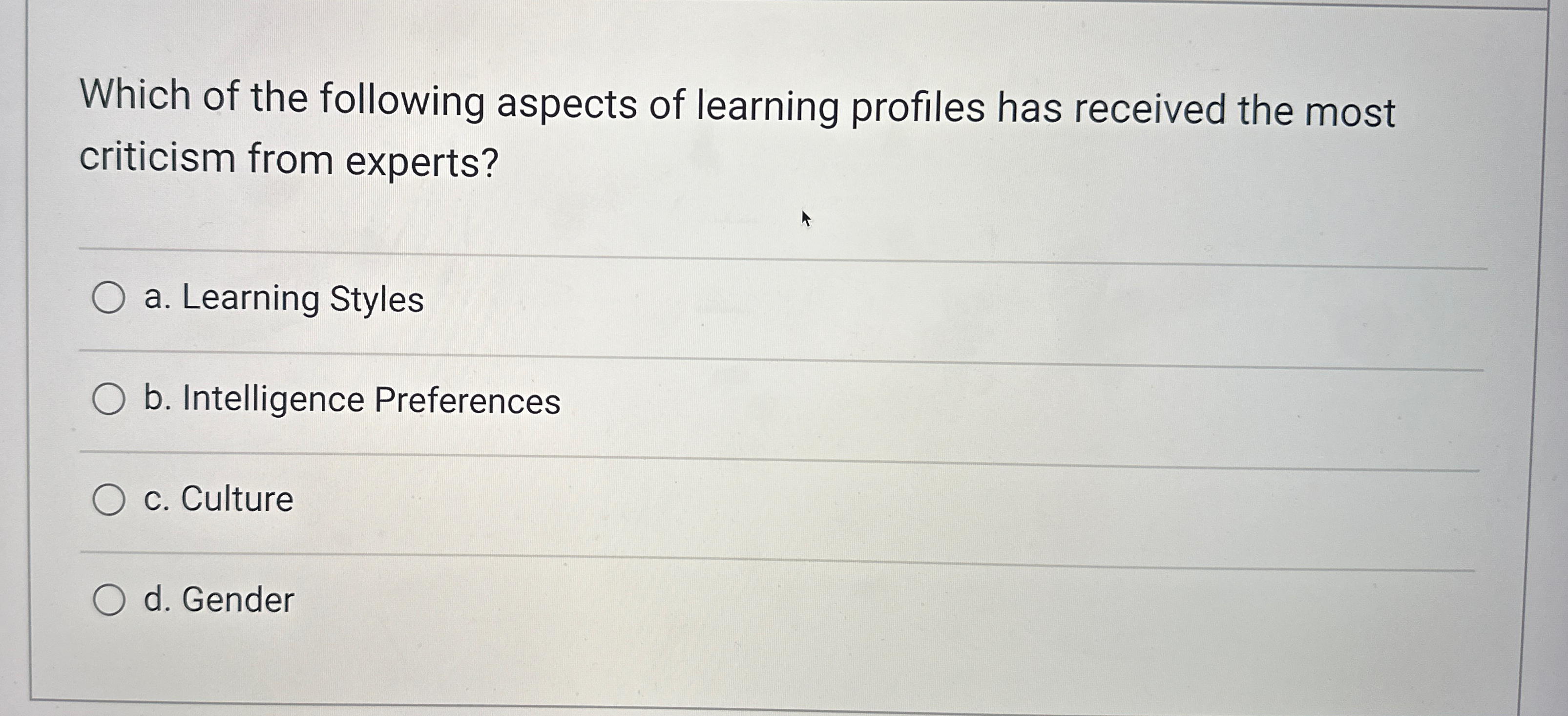 Solved Which of the following aspects of learning profiles | Chegg.com