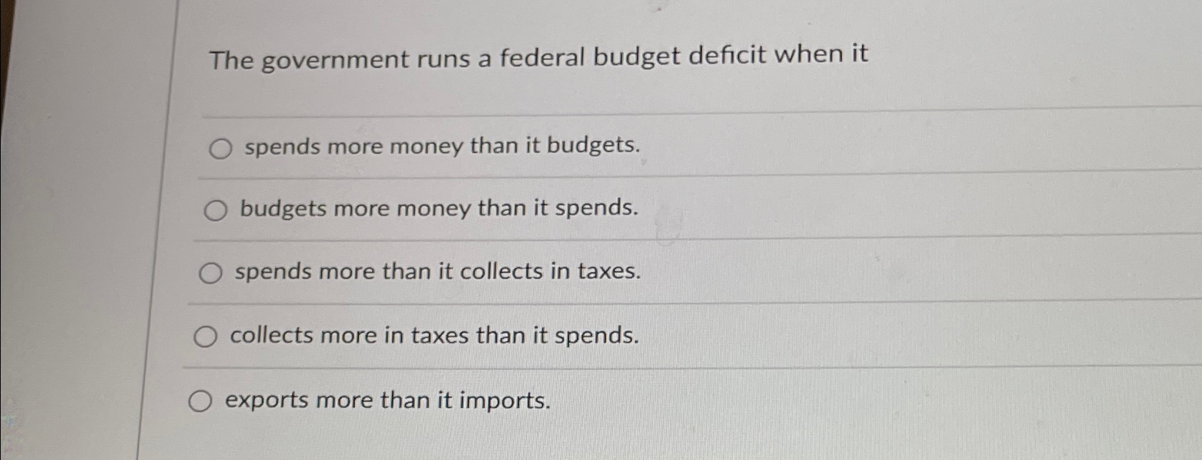 Solved The government runs a federal budget deficit when | Chegg.com