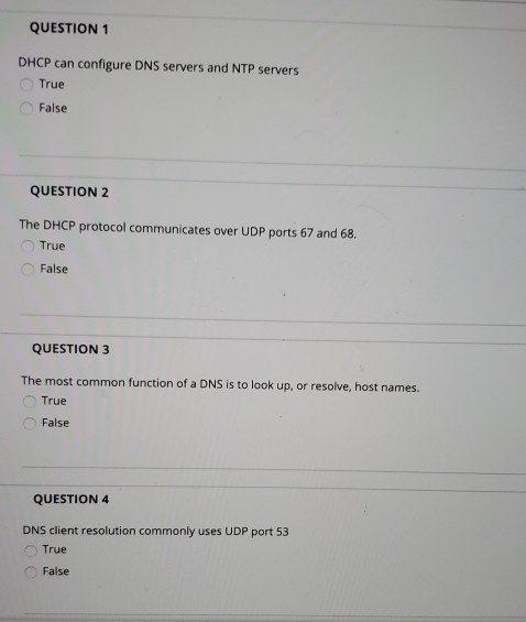 Solved QUESTION 1 DHCP can configure DNS servers and NTP | Chegg.com