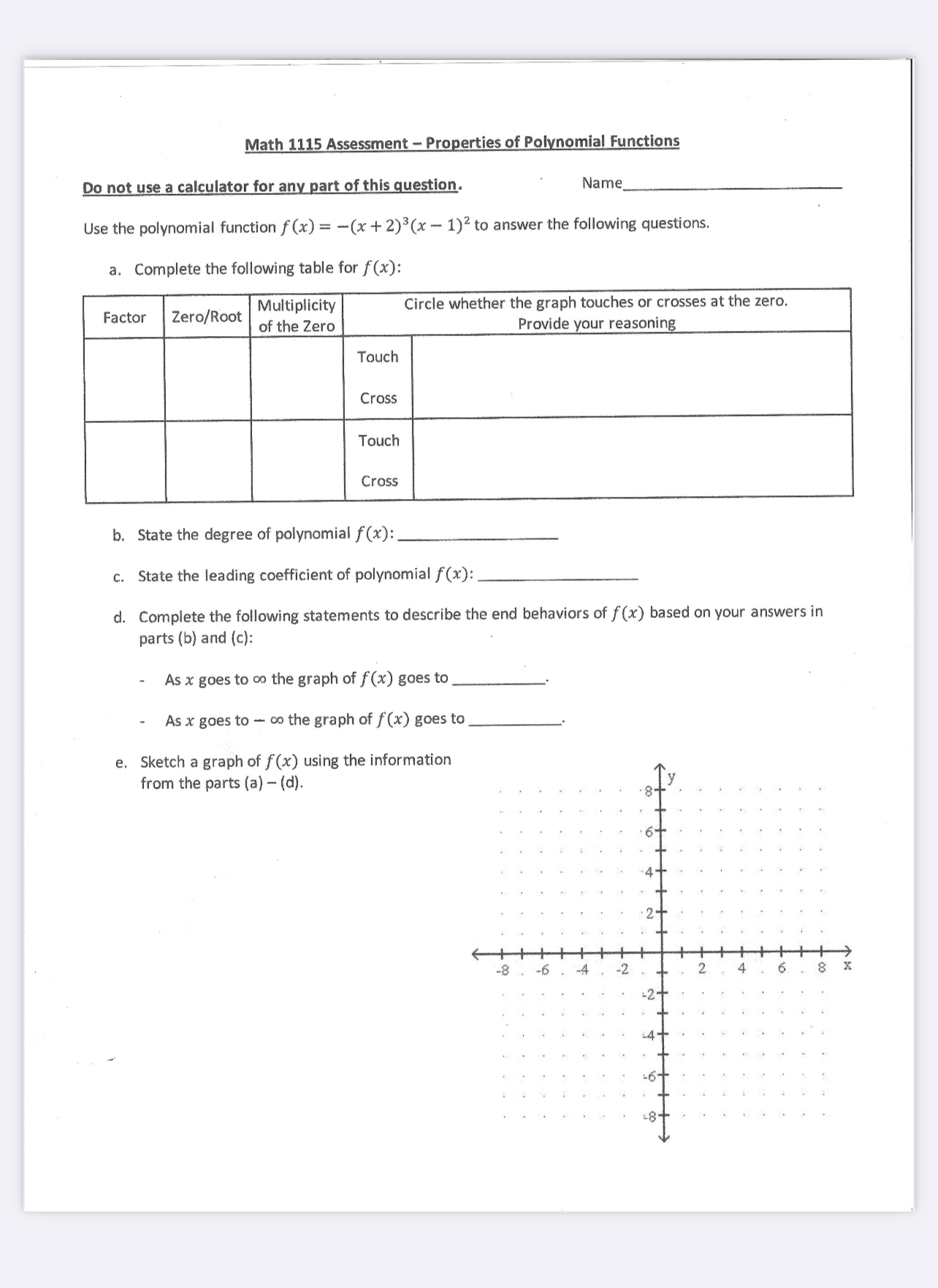 Solved Math 1115 ﻿Assessment - ﻿Properties of Polvnomial | Chegg.com