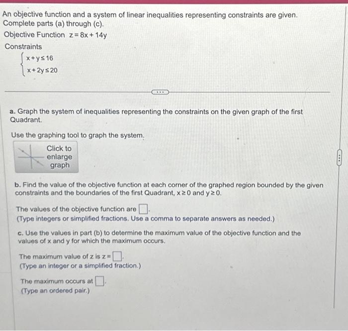 Solved An objective function and a system of linear | Chegg.com