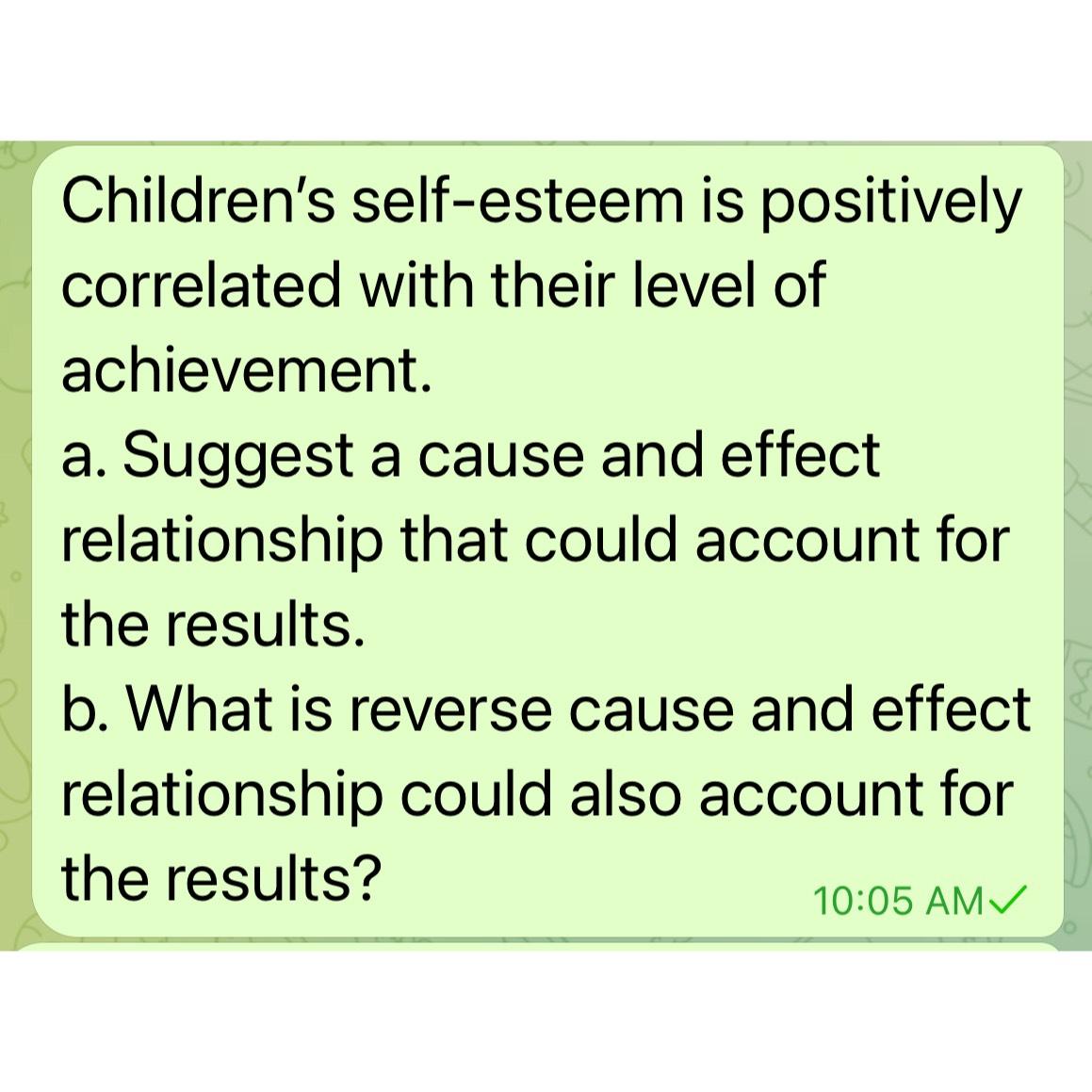 Solved Children's self-esteem is positively correlated with | Chegg.com
