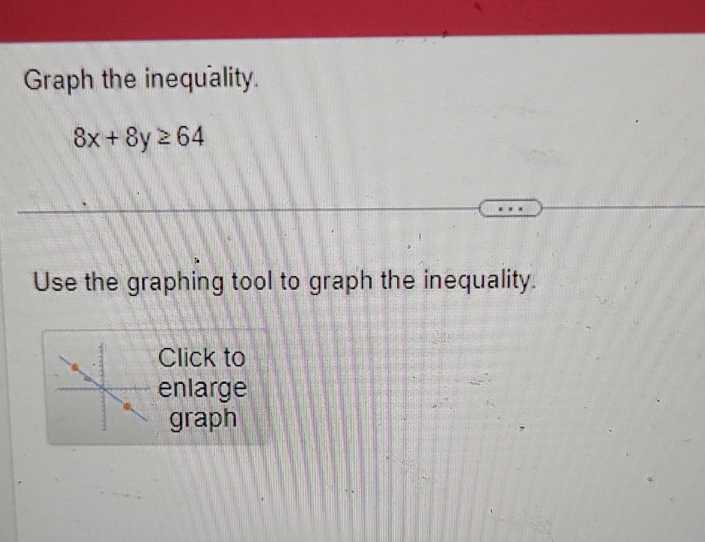Solved Graph the inequality. 8x+8y≥64 Use the graphing tool | Chegg.com