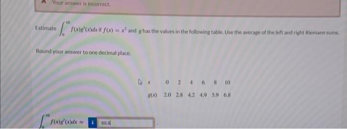 Solved Estimate ∫010f(x)g′(x)dx if f(x)=x2 and g has the | Chegg.com