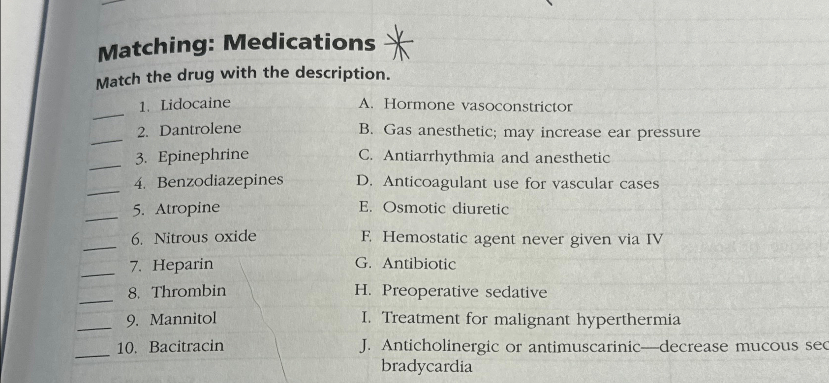 Solved Matching: MedicationsMatch the drug with the | Chegg.com