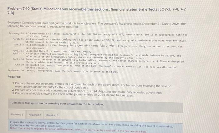 Solved Problem 7-10 (Static) Miscellaneous receivable | Chegg.com