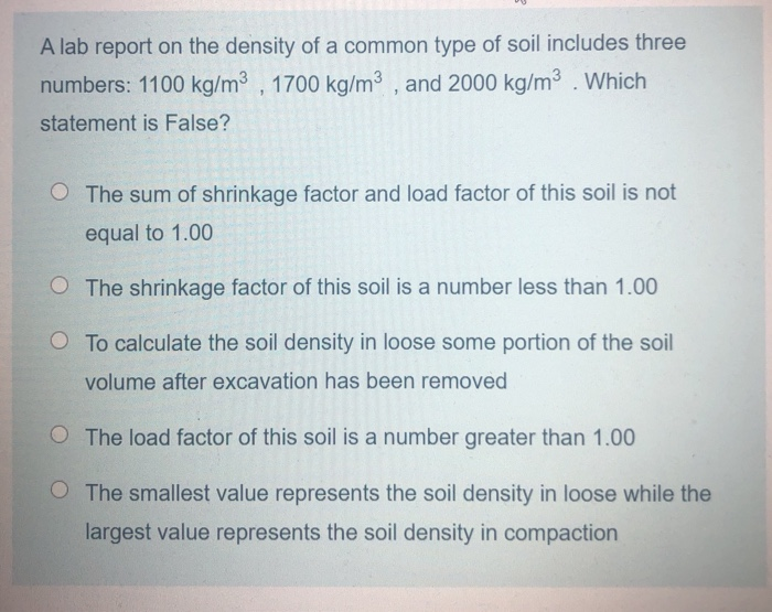 Solved A lab report on the density of a common type of soil | Chegg.com