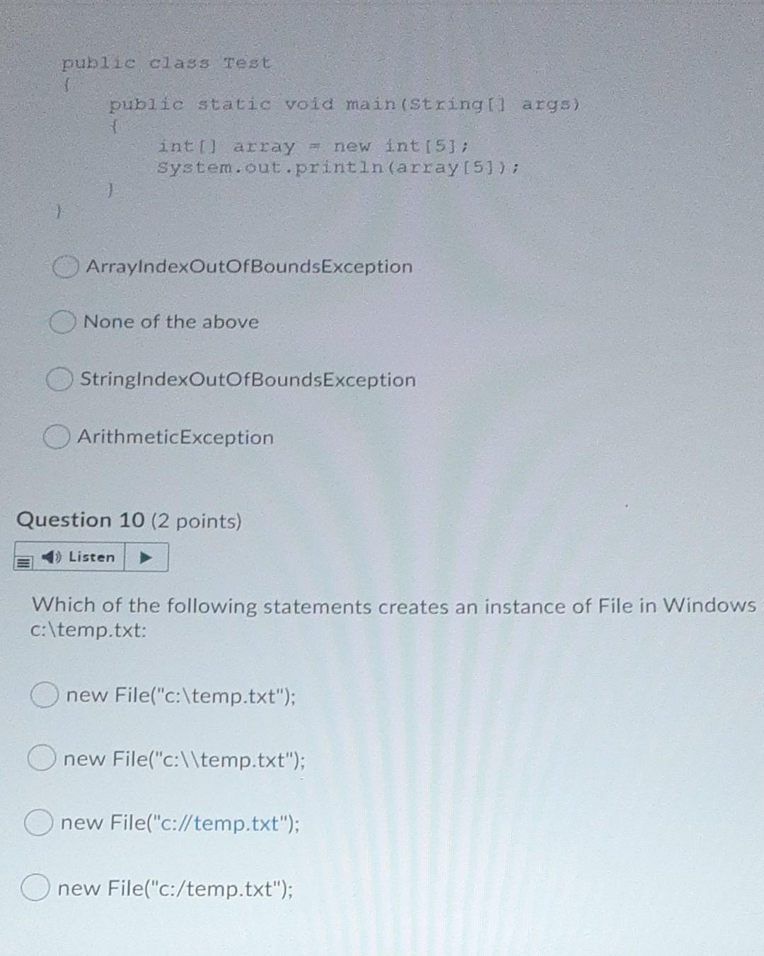 Solved What exception does the following program throw? | Chegg.com