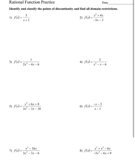 Solved Rational Function Practice Date Identify and classify | Chegg.com