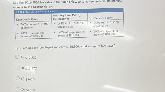 Solved Use the 2016 FICA tax rates in the table below to | Chegg.com
