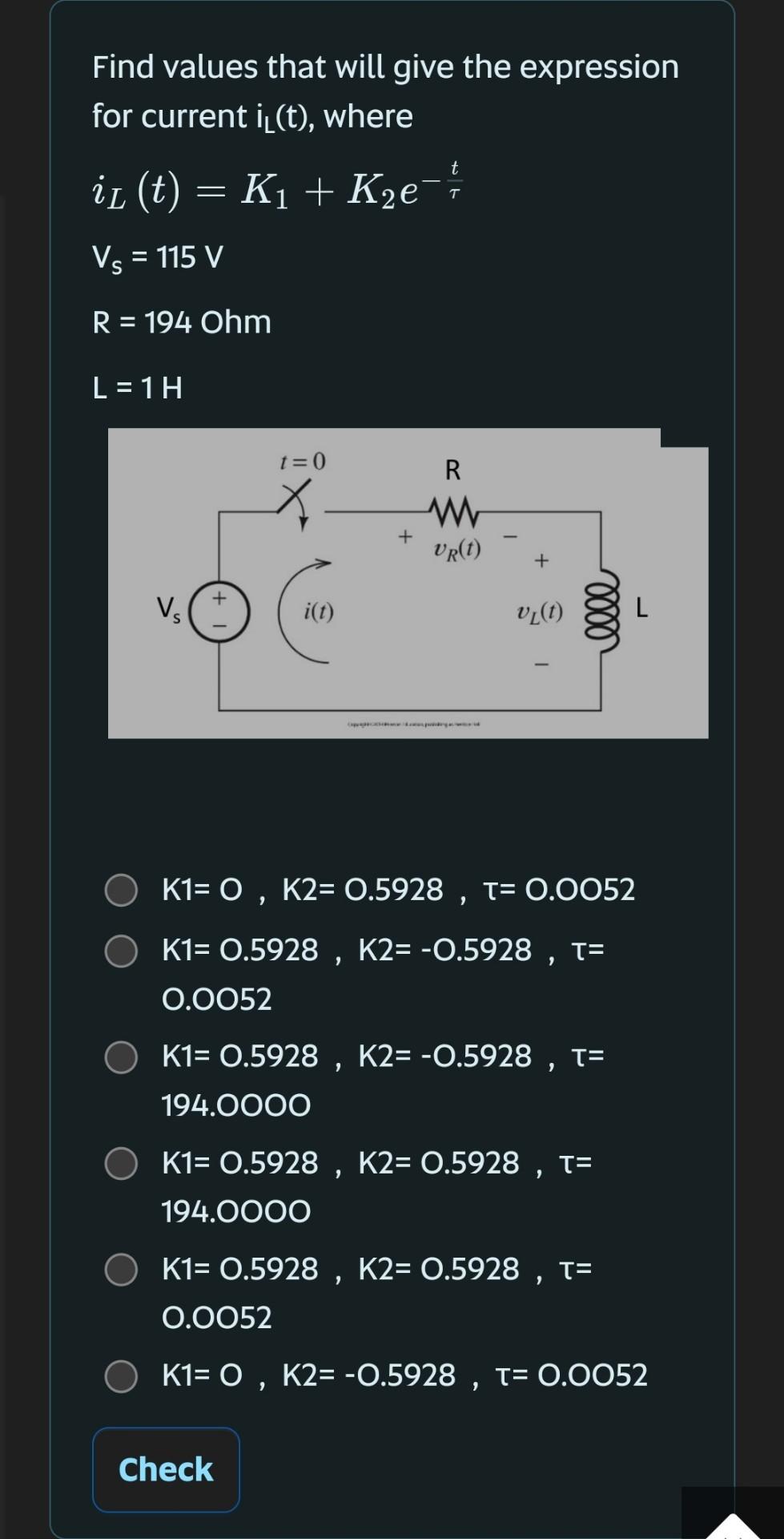 Solved Find values that will give the expression for current | Chegg.com