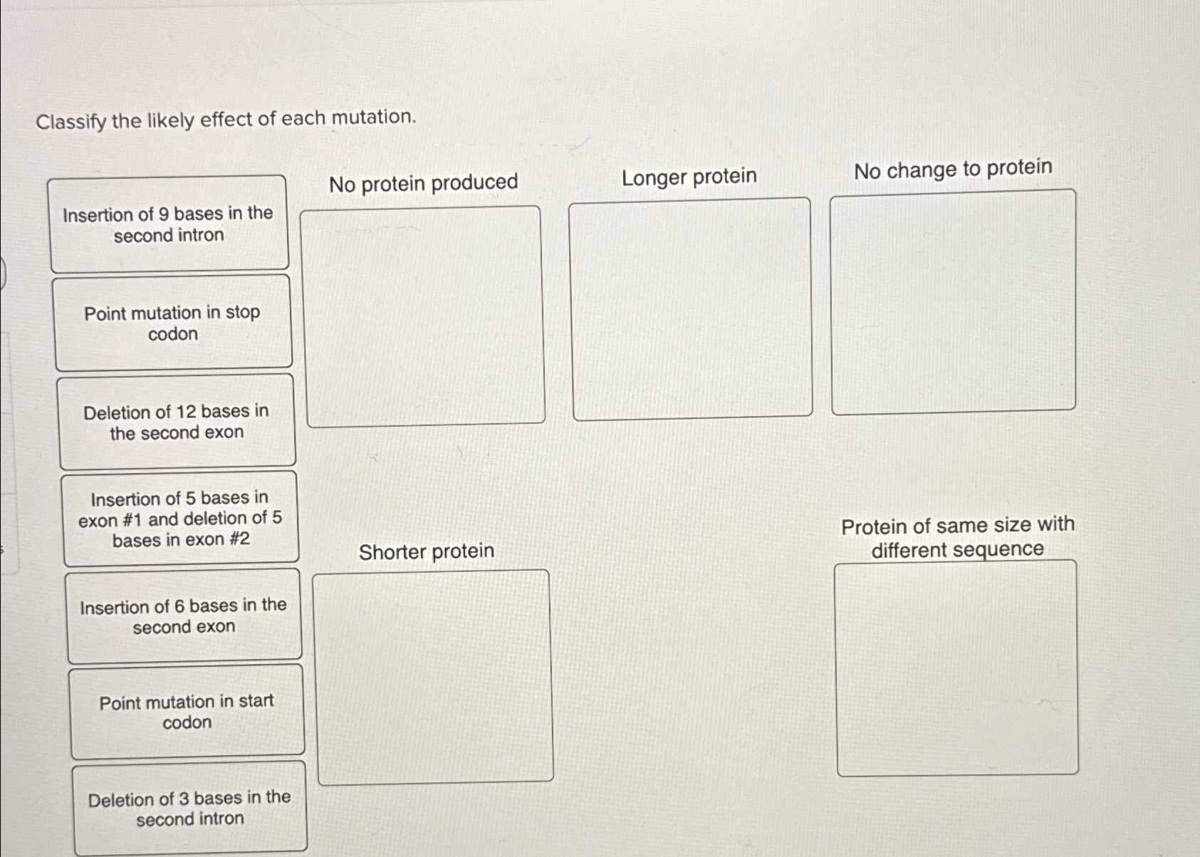 Solved Classify the likely effect of each mutation.Insertion | Chegg.com