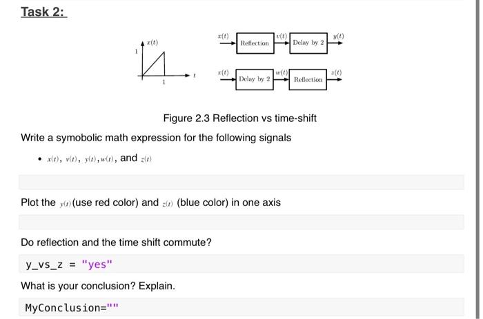 Solved Task 2: z(t) y() (0) Reflection Delay by 2 . *(6) (6) | Chegg.com