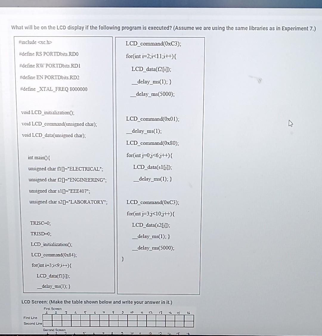 LCD Screen: (Make the table shown below and write | Chegg.com