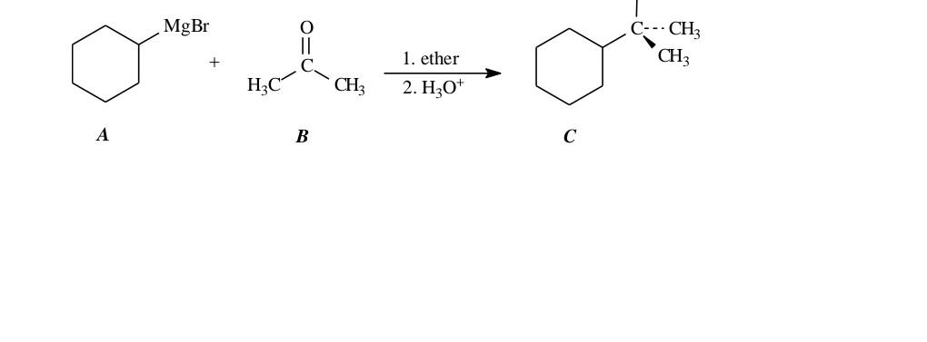 Solved MgBr C---CH3 CH 1. ether 2. H30+ HC CH A B C | Chegg.com