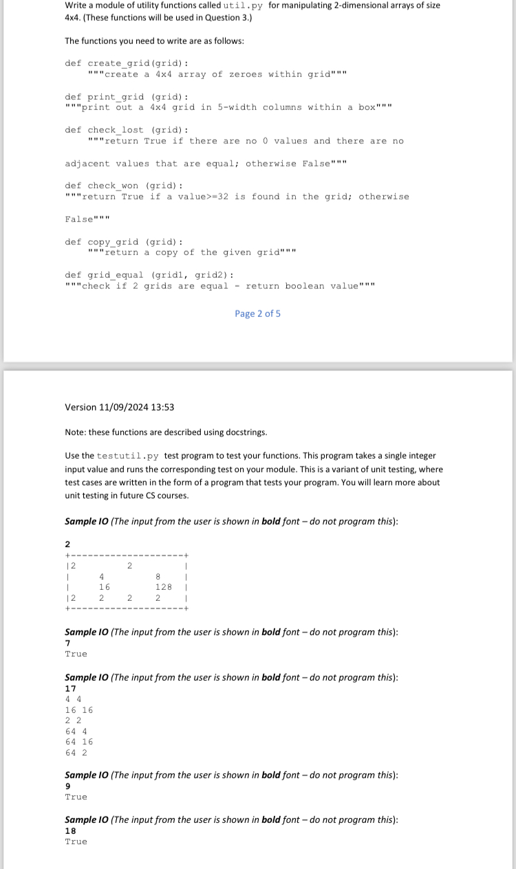 Write a module of utility functions called util. py | Chegg.com