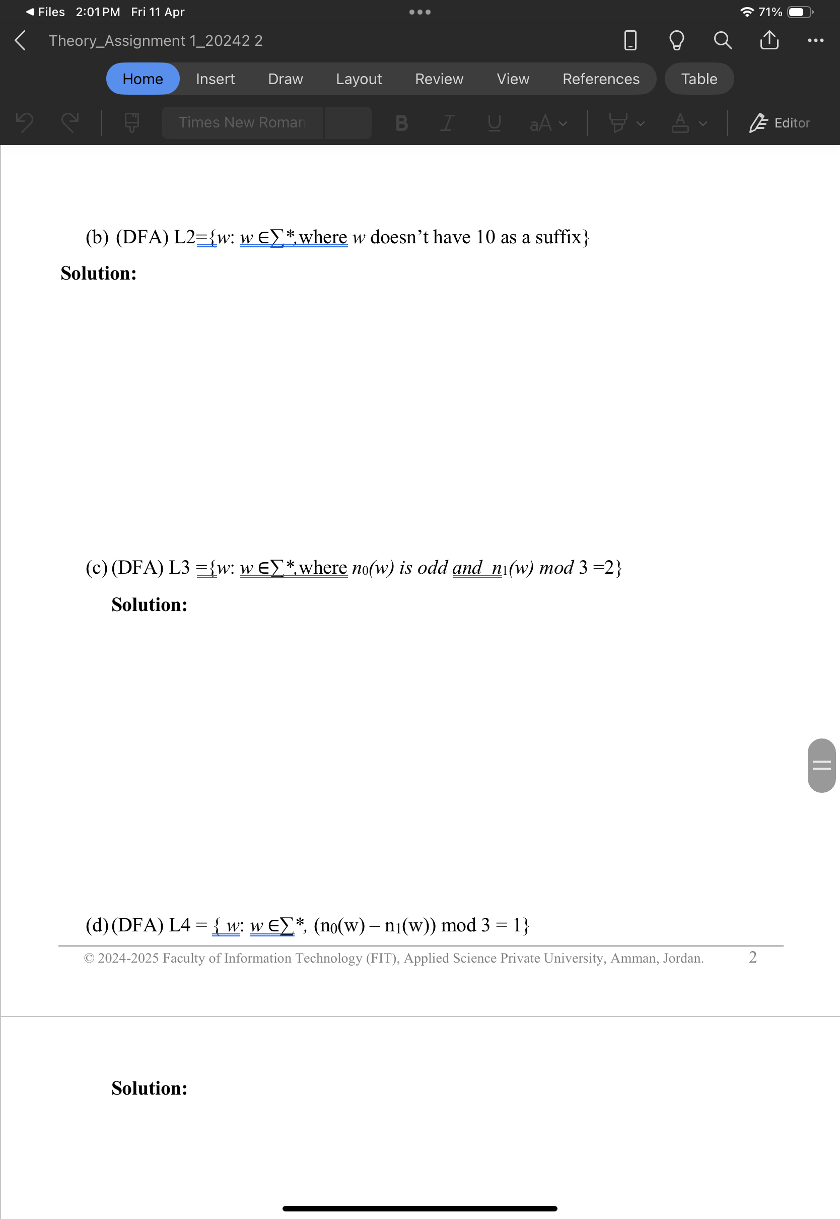 (b) (DFA) L2 -=???w:win∑??*, ﻿where ?(()w) ﻿doesn't | Chegg.com