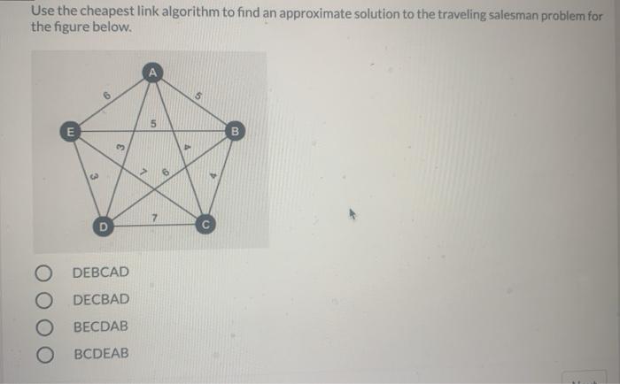 Solved Use The Cheapest Link Algorithm To Find An 