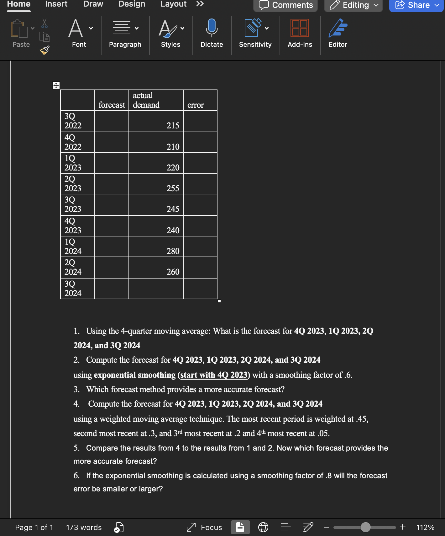 Solved forecast actual demand error 开Using the 4-quarter | Chegg.com