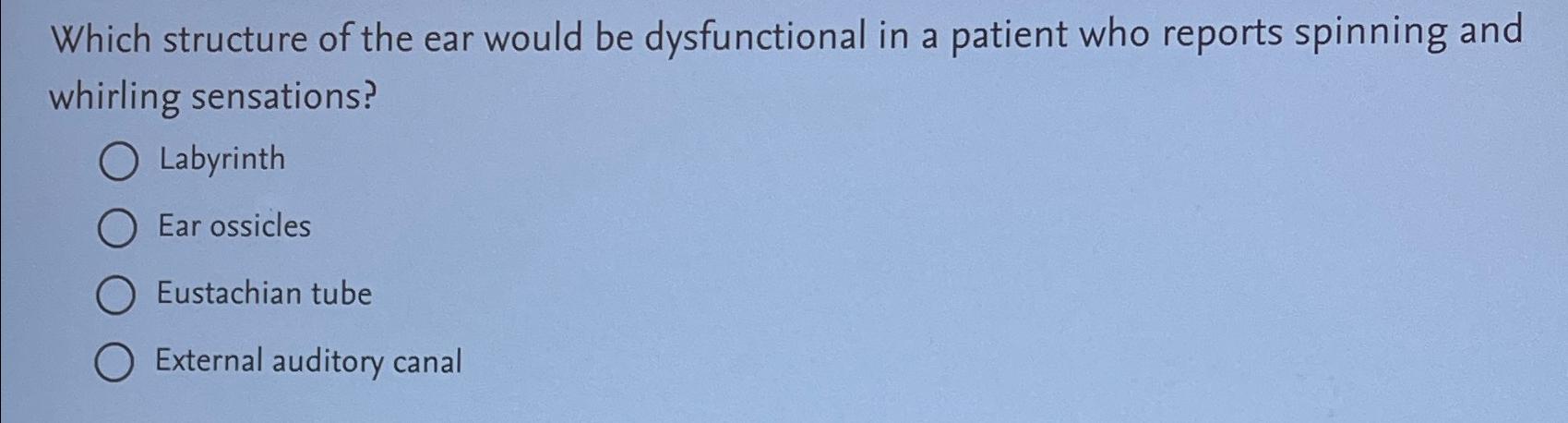 Solved Which structure of the ear would be dysfunctional in | Chegg.com