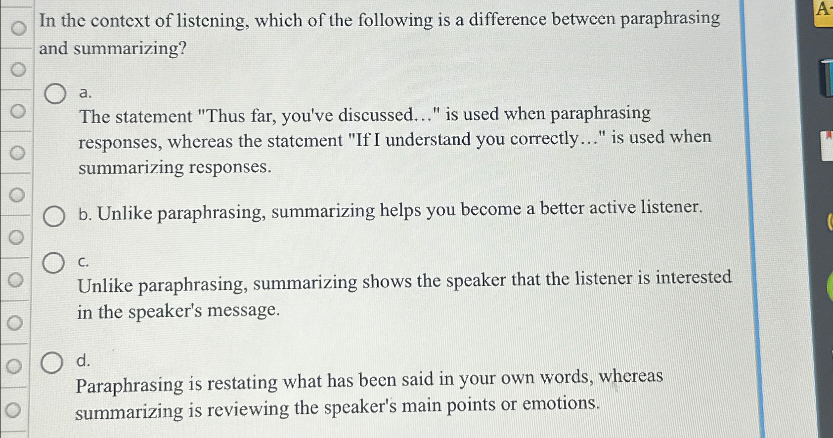 Solved In the context of listening, which of the following | Chegg.com