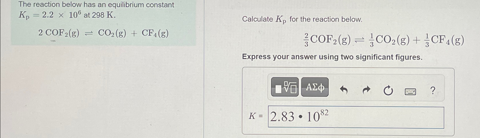 Solved The reaction below has an equilibrium constant | Chegg.com