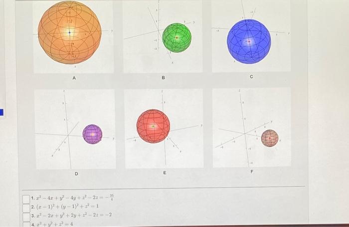 match the equations of the spheres with one of the | Chegg.com