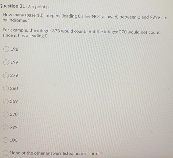 Solved Question 31 (2.5 points) How many (base 10) integers | Chegg.com