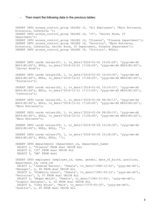 Lab Exercises First: - Create the following tables: | Chegg.com