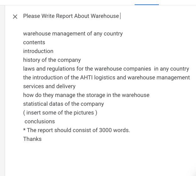 Solved x Please Write Report About Warehouse warehouse | Chegg.com