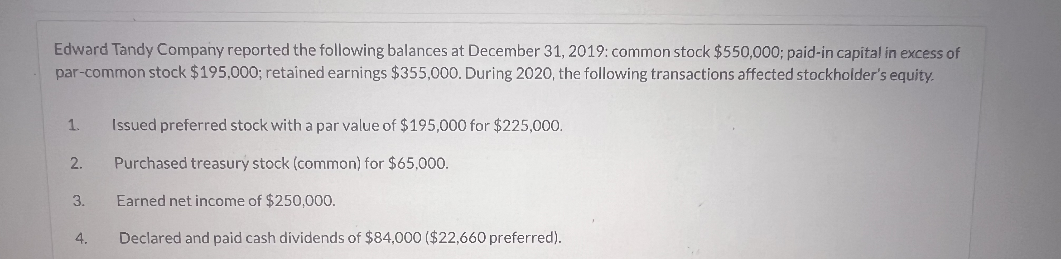 Solved Edward Tandy Company reported the following balances | Chegg.com