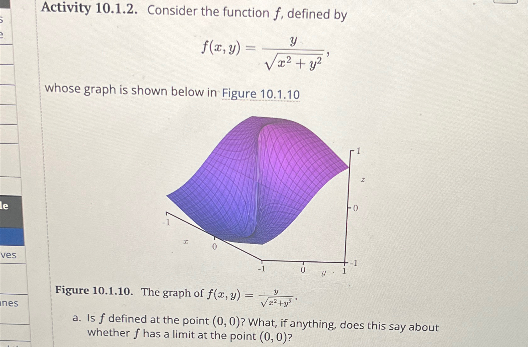 Solved Activity 10.1.2. ﻿Consider the function f, ﻿defined | Chegg.com