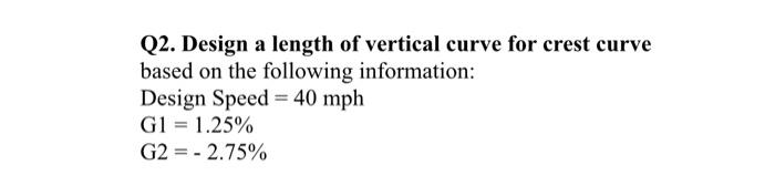 Solved Q2. Design a length of vertical curve for crest curve | Chegg.com