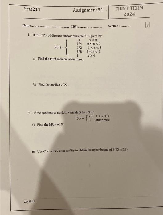 Solved 1. If the CDF of discrete random variable X is given | Chegg.com