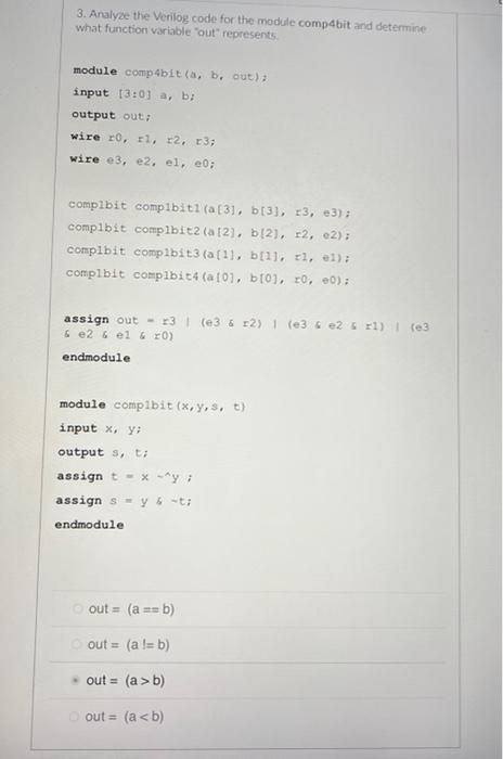 Solved What function variable "out" represents. module comp | Chegg.com