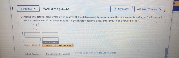 Solved Compute the determinant of the given matrix. If the | Chegg.com