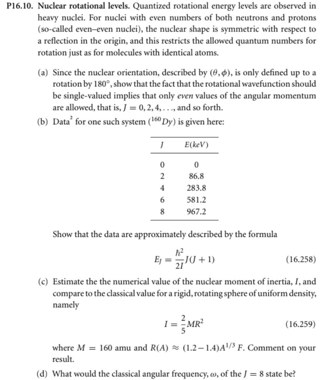 Solved 16.10. Nuclear rotational levels. Quantized | Chegg.com