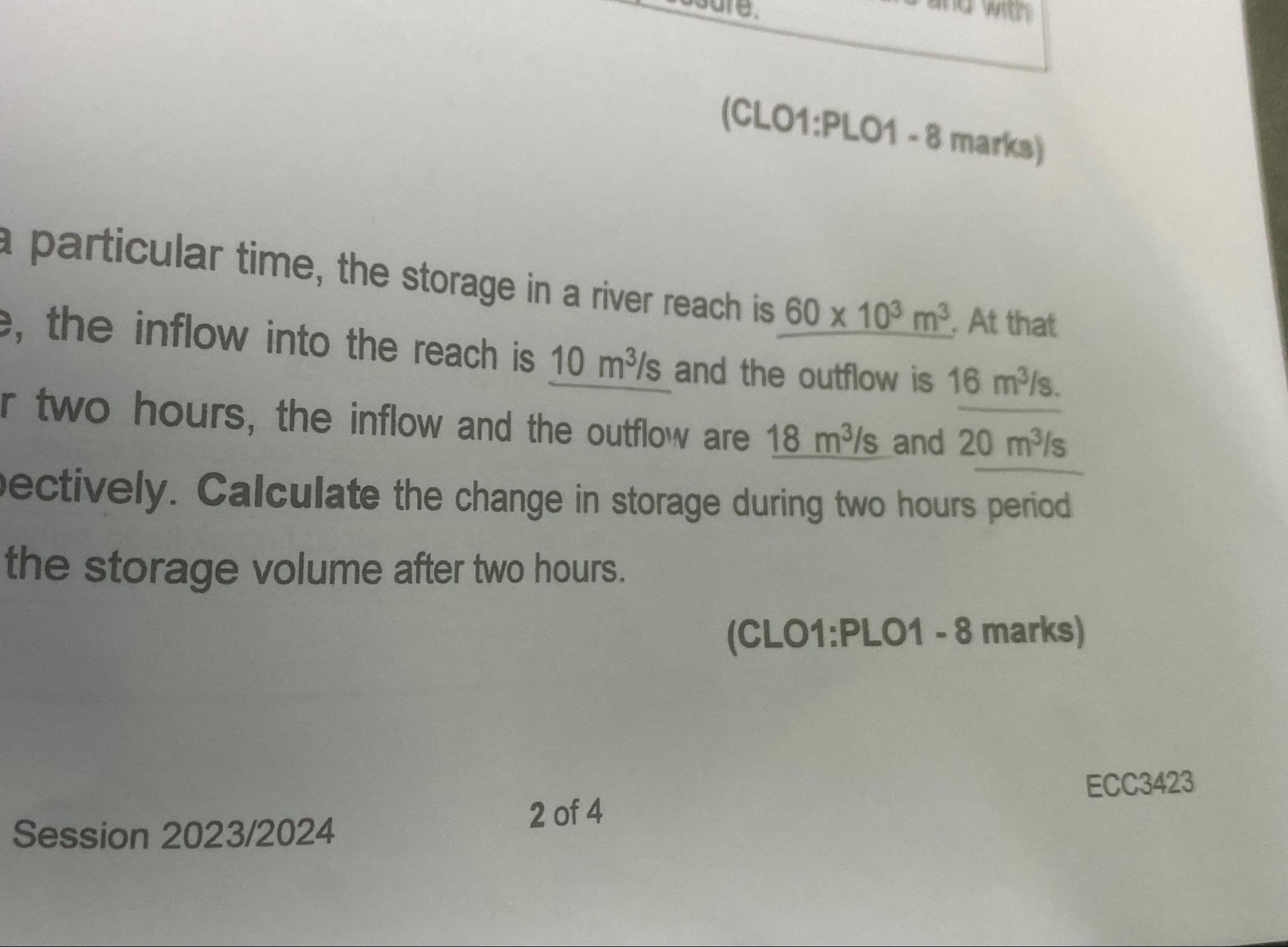 Solved (CLO1:PLO1 - 8 ﻿marks)particular time, the storage in | Chegg.com