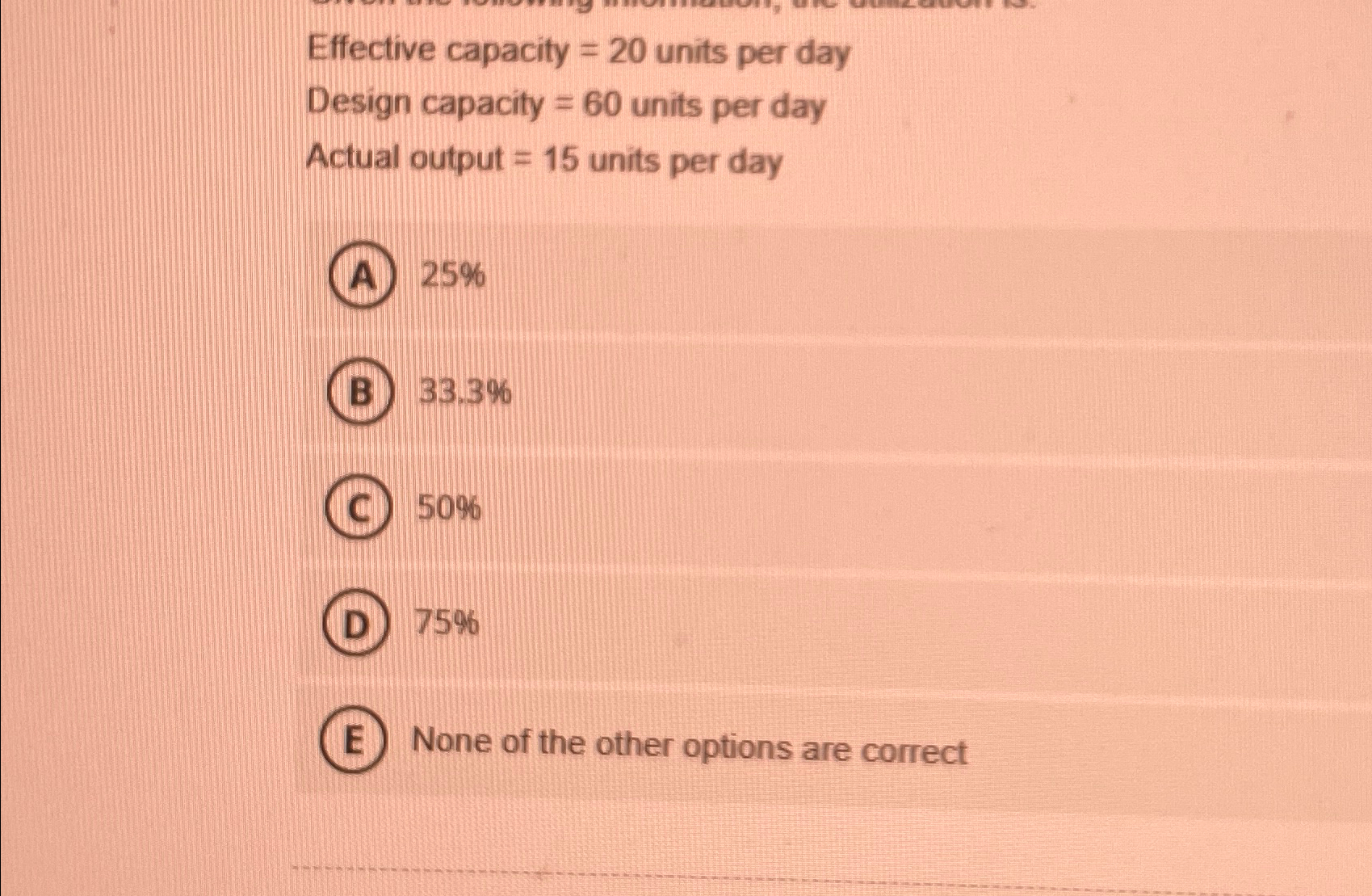 Solved Effective capacity =20 ﻿units per dayDesign capacity | Chegg.com